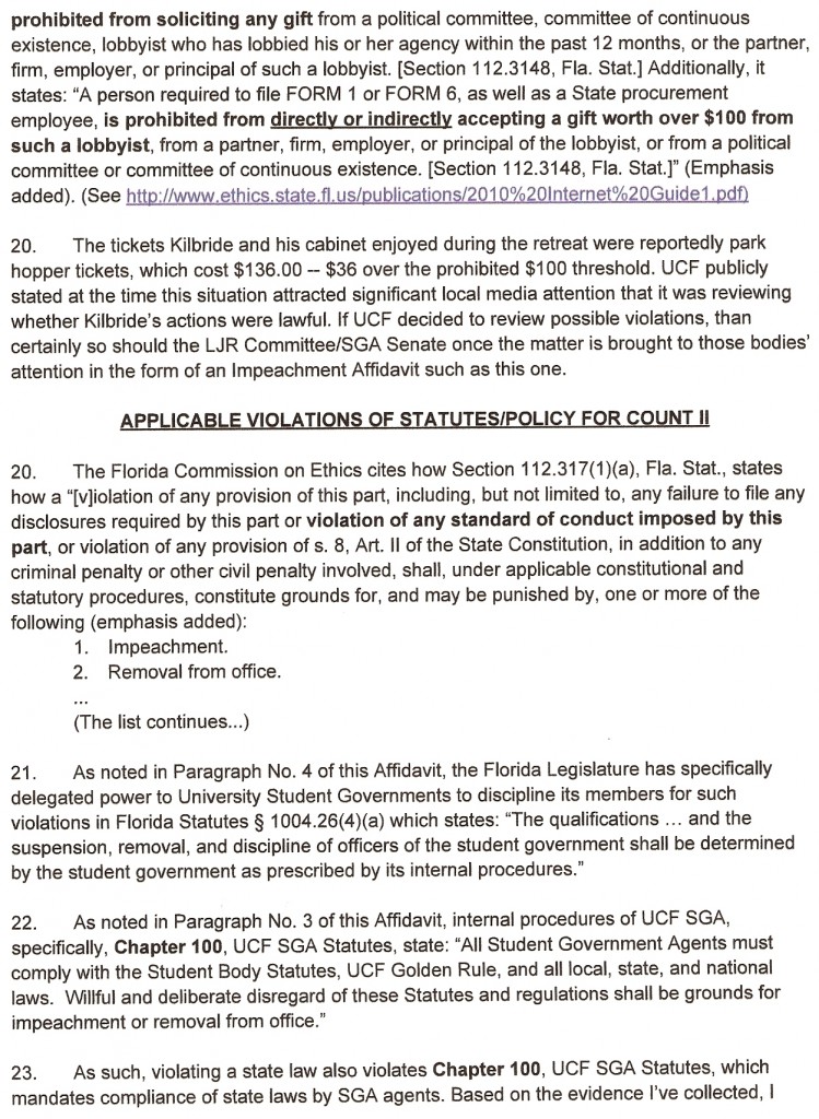 Impeachment Charges Filed Against Michael Kilbride Ucf Sga President — Page 9 Of 11