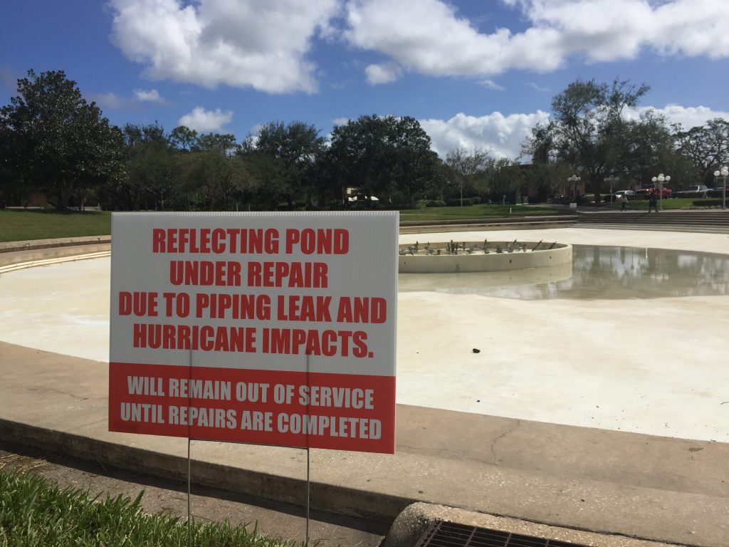 UCF Reflecting Pond under repair until May due to damage from Hurricane ...