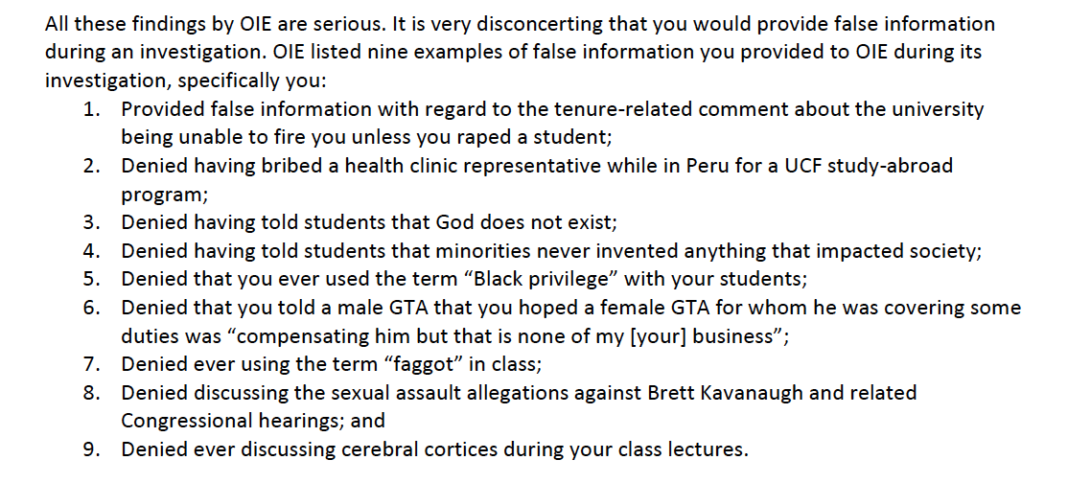 UCF moves to fire Charles Negy for misconduct in the classroom, per ...