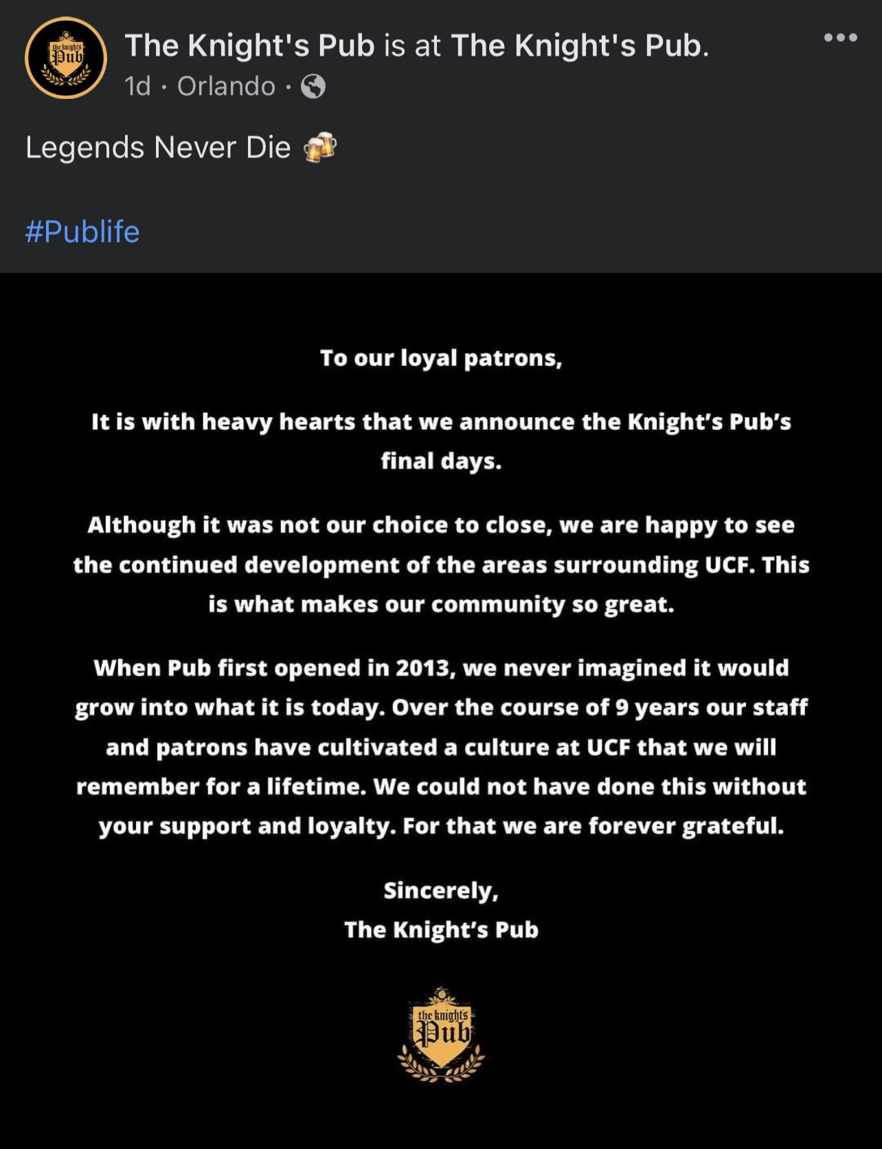 Knight’s Pub closing after nine years — KnightNews.com